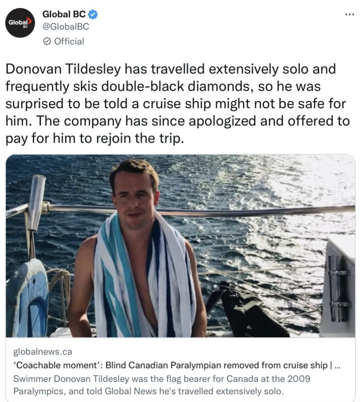 加拿大著名残奥会运动员独自乘豪华邮轮旅行 刚上去就被赶下来_无忧资讯