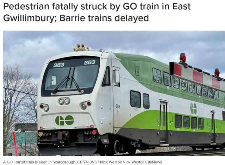 行人在East Gwillimbury被GO火车撞死火车晚点_无忧资讯